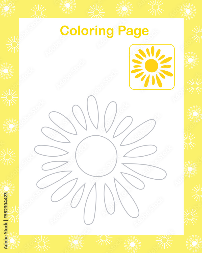 Sun simple outline cartoon coloring page vector illustration, nature ...