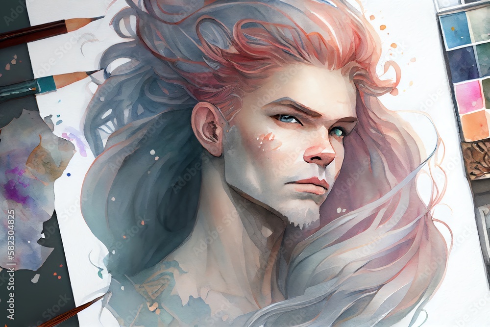 Watercolor Illustration of a Majestic Male Mermaid: A Stunning Fantasy ...