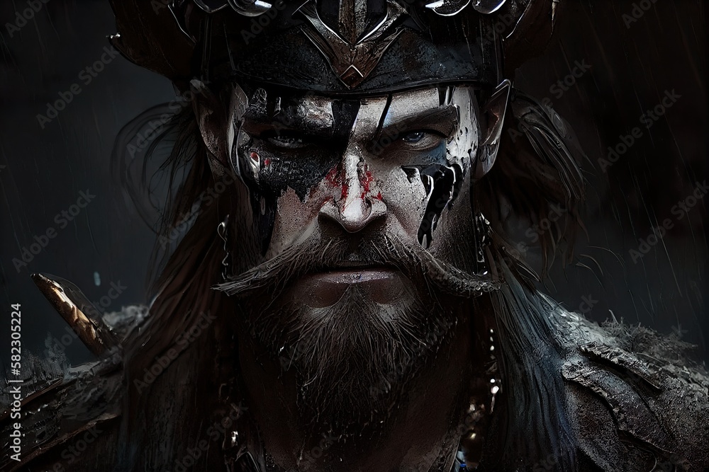 Viking King Emerges from Wet Black Mud, Ready for Battle. Generative AI ...