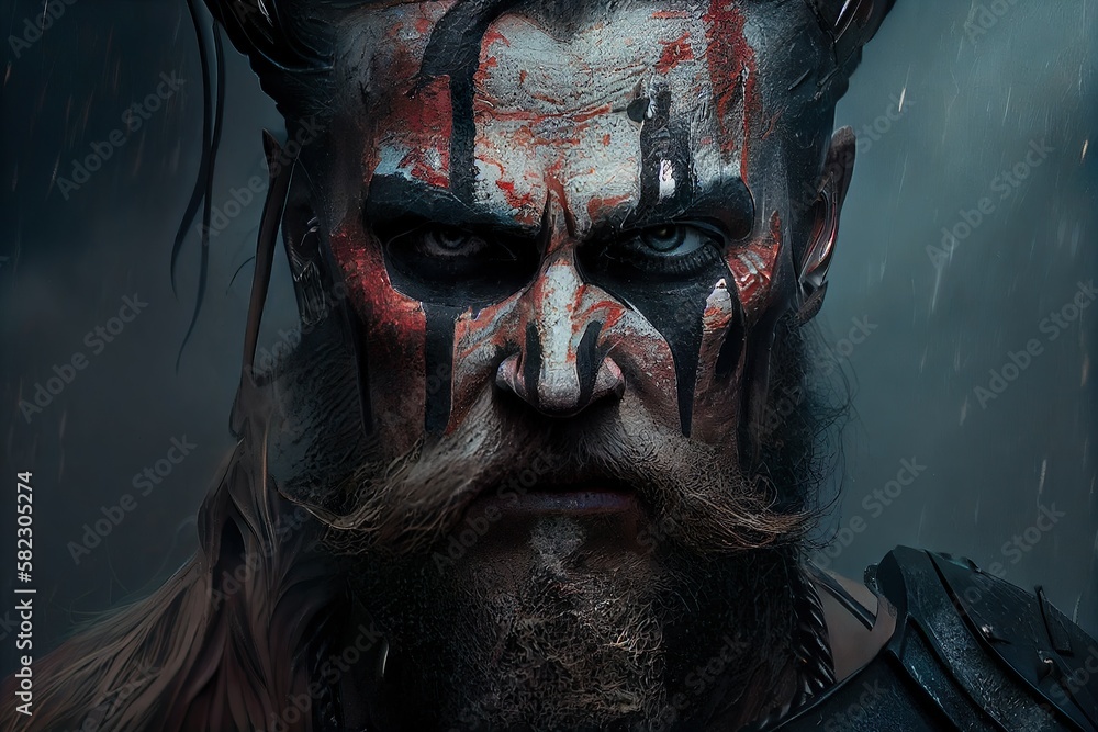 Viking King Emerges from Wet Black Mud, Ready for Battle. Generative AI ...