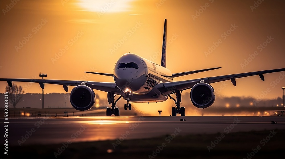 Photo & Art Print Airbus A350 airplane landing at sunset, ArkSense