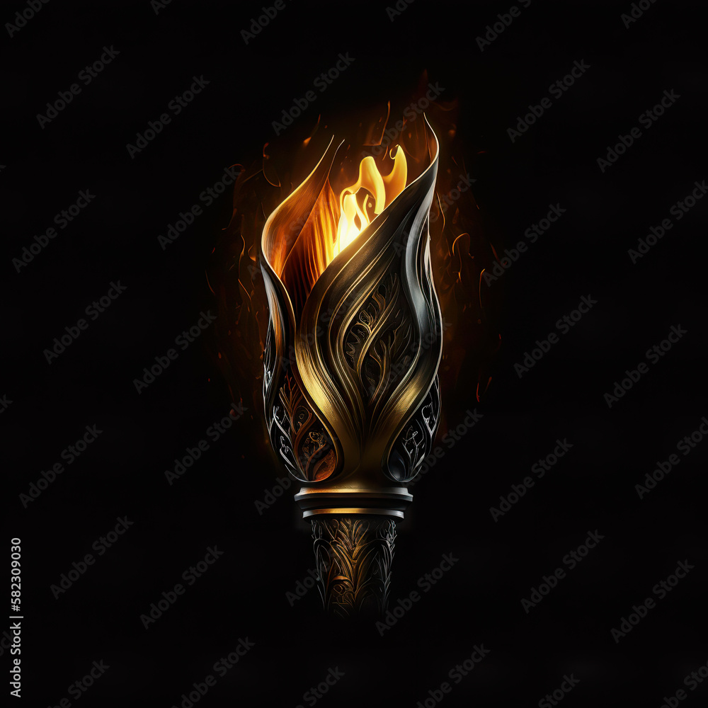 Burning torch on dark background. Rustic lit torch very detailed very ...