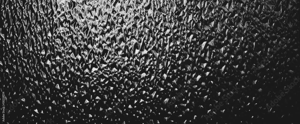 Corrugated window glass with light reflection in night. Atmospheric ...