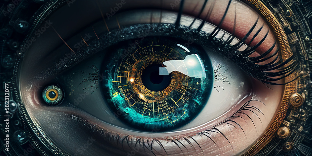 Artificial intelligence eye, concept, robotic eye with electronic ...