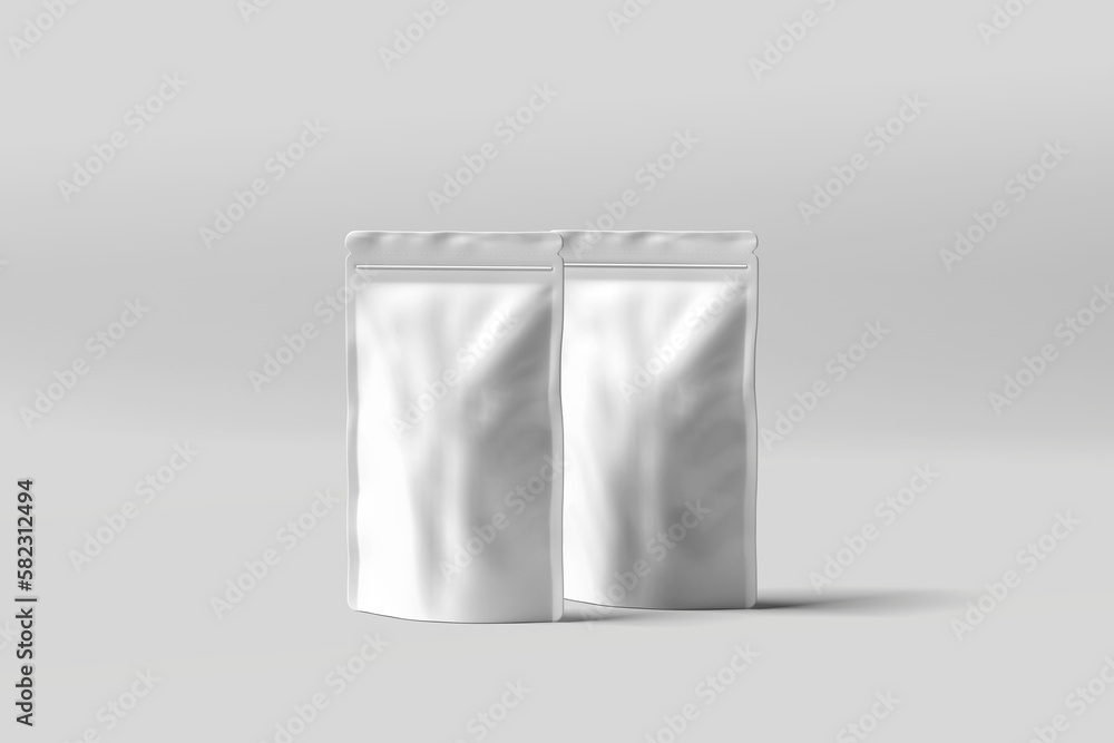 Blank pouch packaging mockup on light grey background. Stock ...