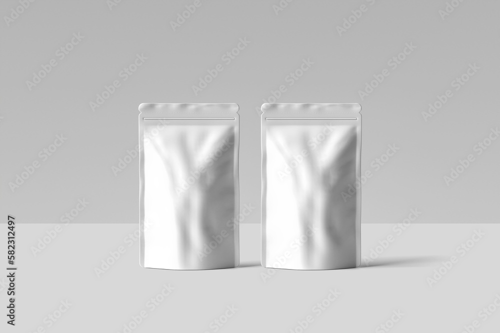 Blank pouch packaging mockup on light grey background. Stock ...