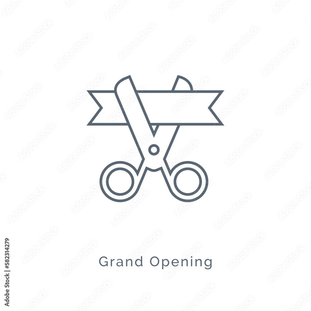 Grand opening scissor ribbon icon ceremony. Establish open business flat inauguration sign Stock ...