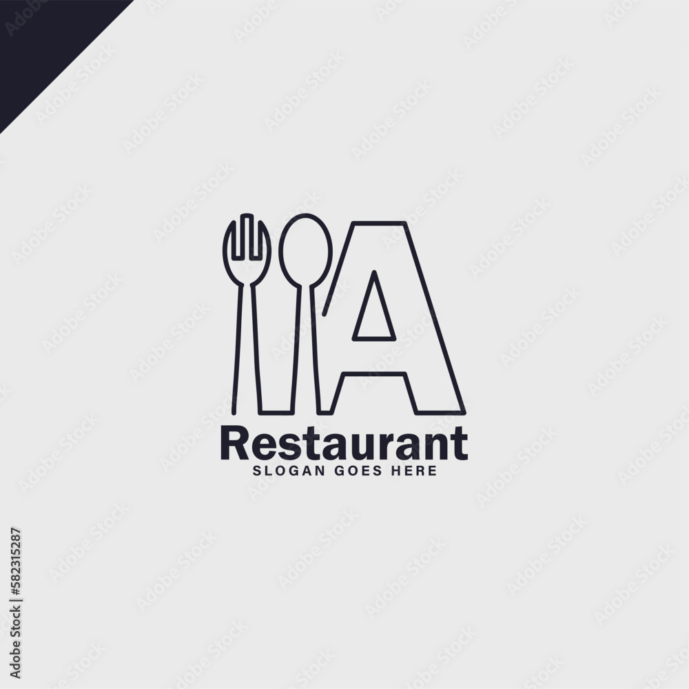 restaurant logo minimalist,letter a logo with spoon and fork symbol ...