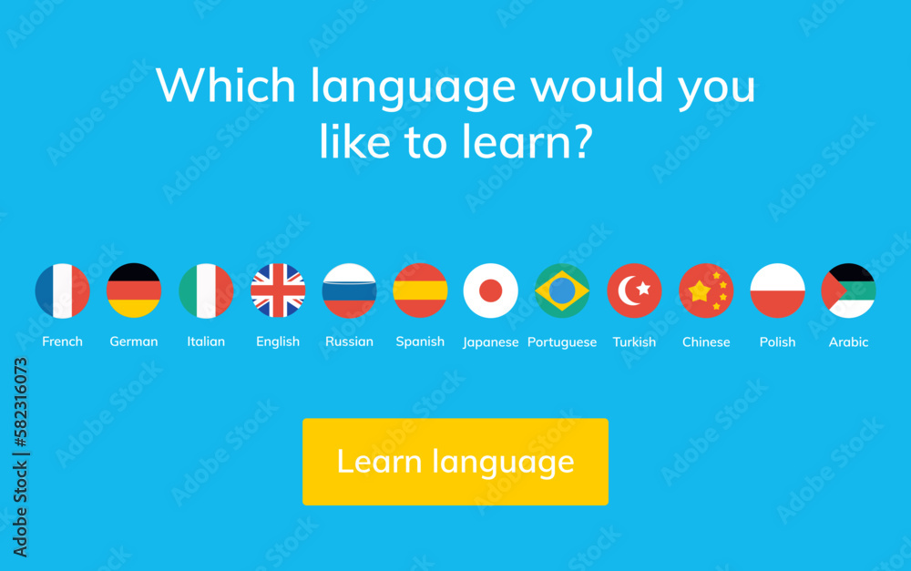 Vetor de Language learn vector banner design. Language course english ...