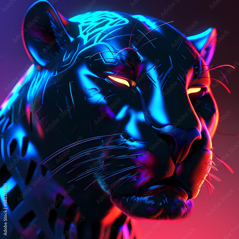 Beautiful surreal black panther's head close-up with striking look from ...