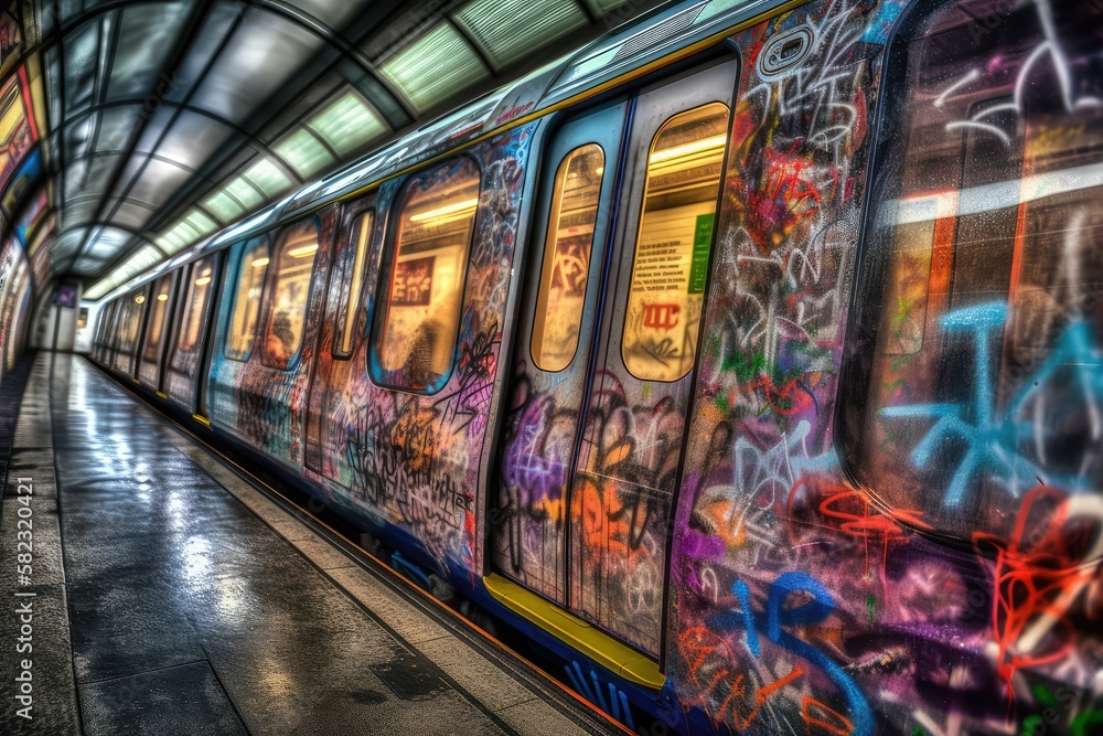 Graffiti Subway Train at a Subway Station - Generative AI Stock ...