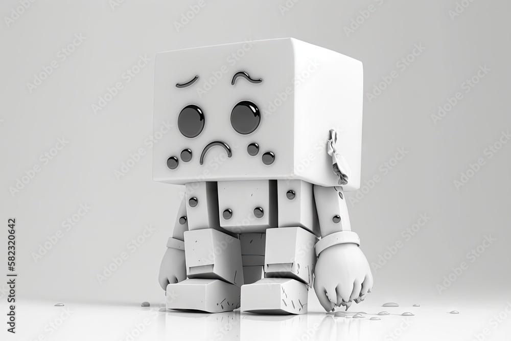 emotionally sad robot isolated on white background, created with ...