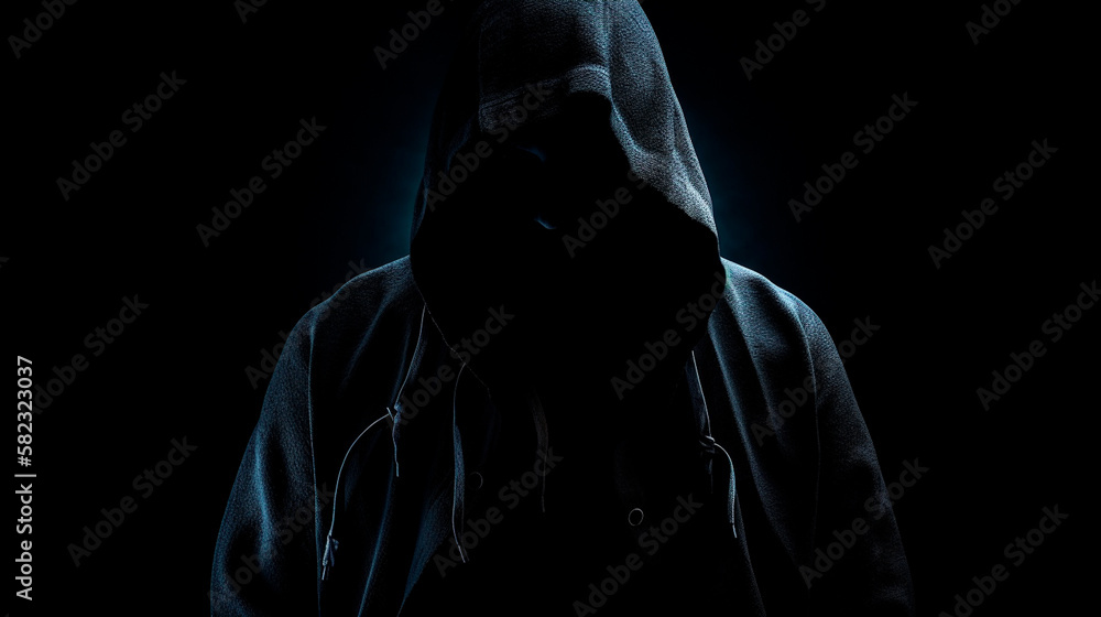 Ghost hacker criminal scary hood anonymous creepy devil danger silhouette shadow black face fear ...