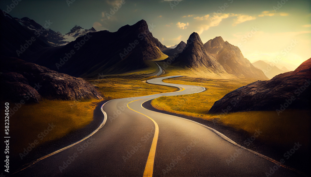 Winding road stretching into the distance, reminding you to embrace the journey of life and ...