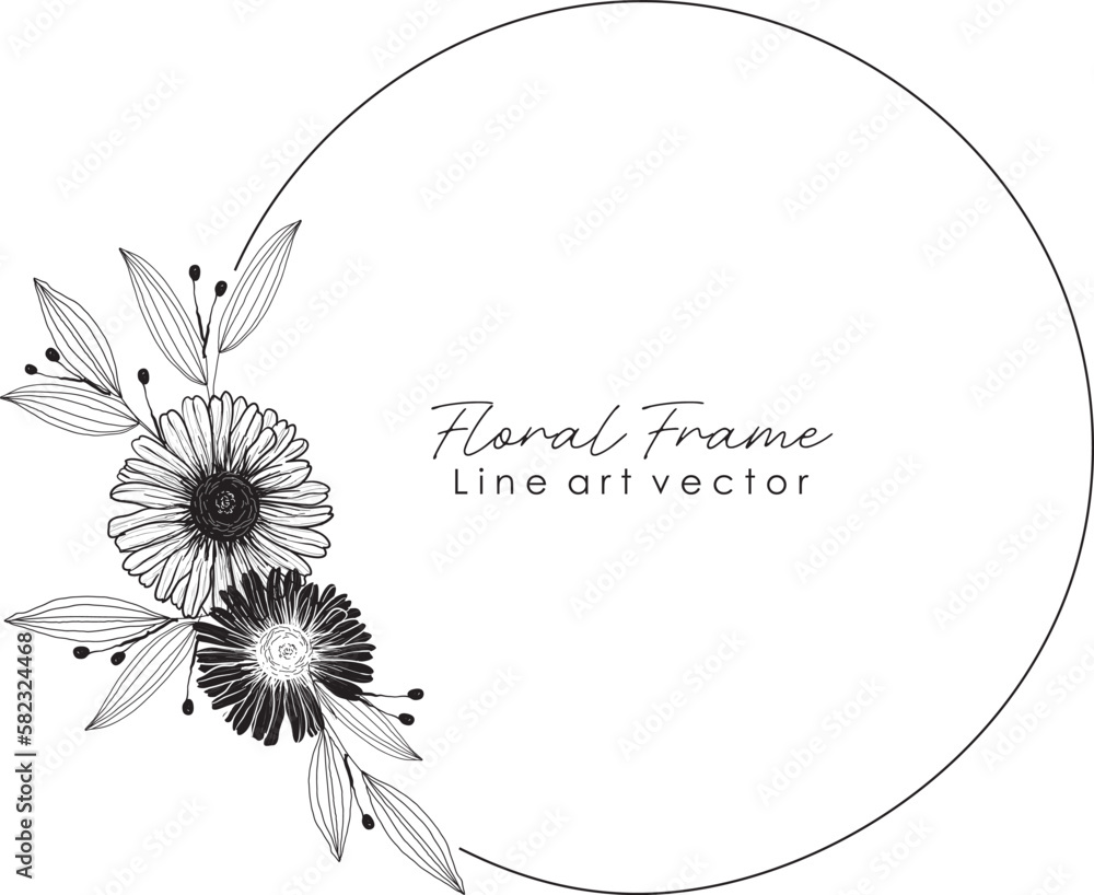 floral line art frame background with flowers Stock Vector | Adobe Stock