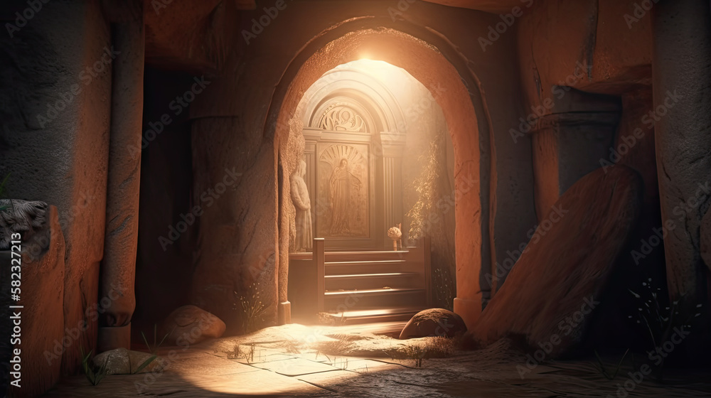 Illustration of an empty tomb, in allusion to the resurrection of Jesus ...