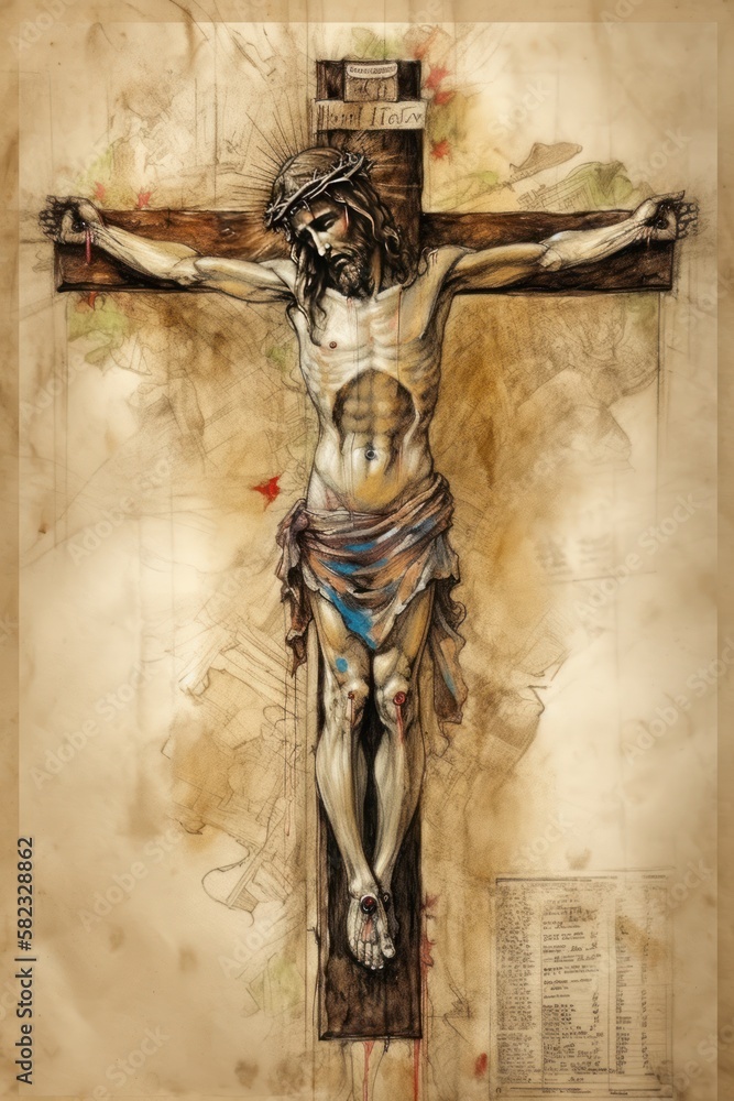 Jesus died on the cross as a savior on Good Friday. Hand-Drawing style ...