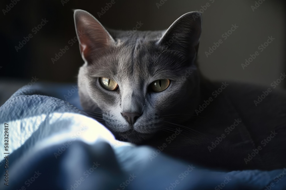 Graceful Russian Blue Cat with Mesmerizing Eyes, created with ...