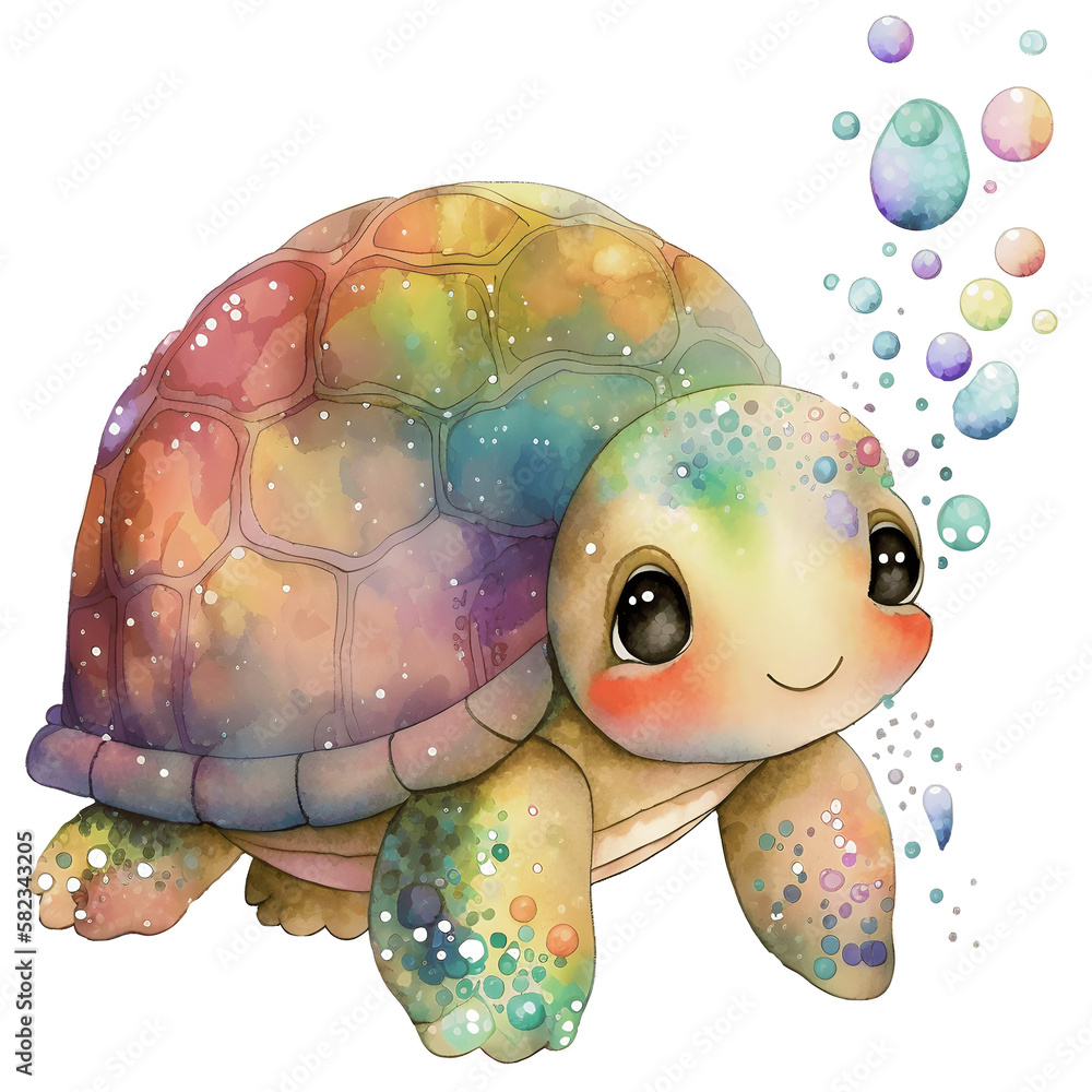 Vibrant Baby Turtle Sticker with Sparkly Eyes, water splash and ...