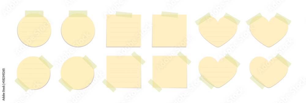 Yellow sticky note illustration set. Taped office memo paper template ...