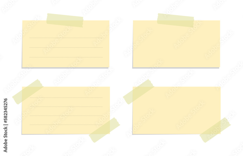 Yellow sticky note illustration set. Taped office memo paper template ...