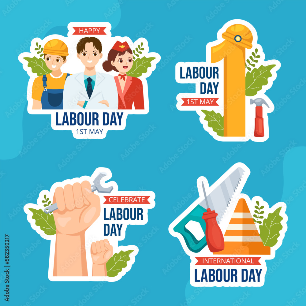 Happy Labor Day Label Flat Cartoon Hand Drawn Templates Background ...