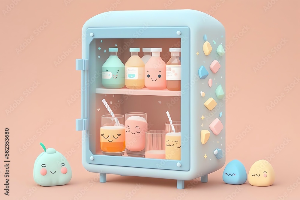 Cartoon Bar cabinet, soft pastel color, perfectly detailed entire body ...