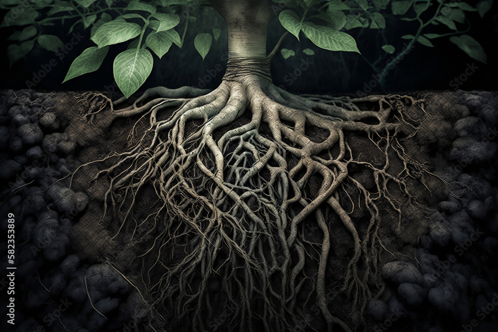 Plant Roots Growing Underground, Layers Of Soil Cros, Spring Season ...