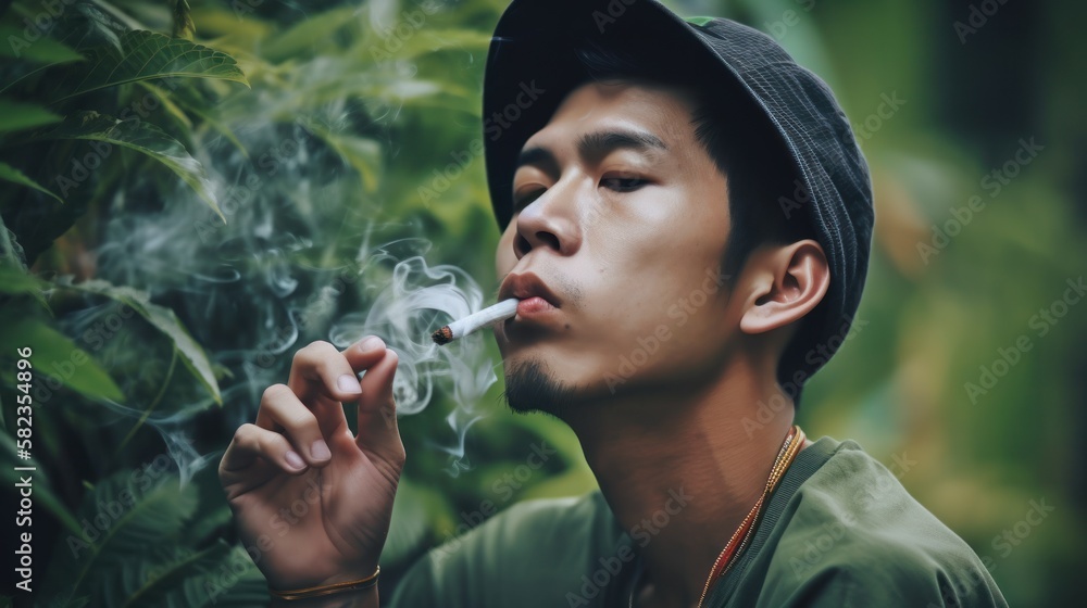Beautiful Artistic Designer Portrait of Asian Men Smoking Enjoying Weed ...