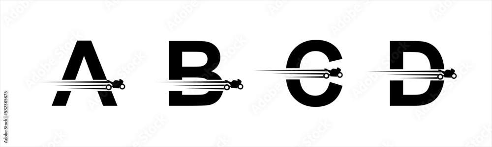 Vector graphic letter alphabet in a set A, B, C, D with black speeding ...