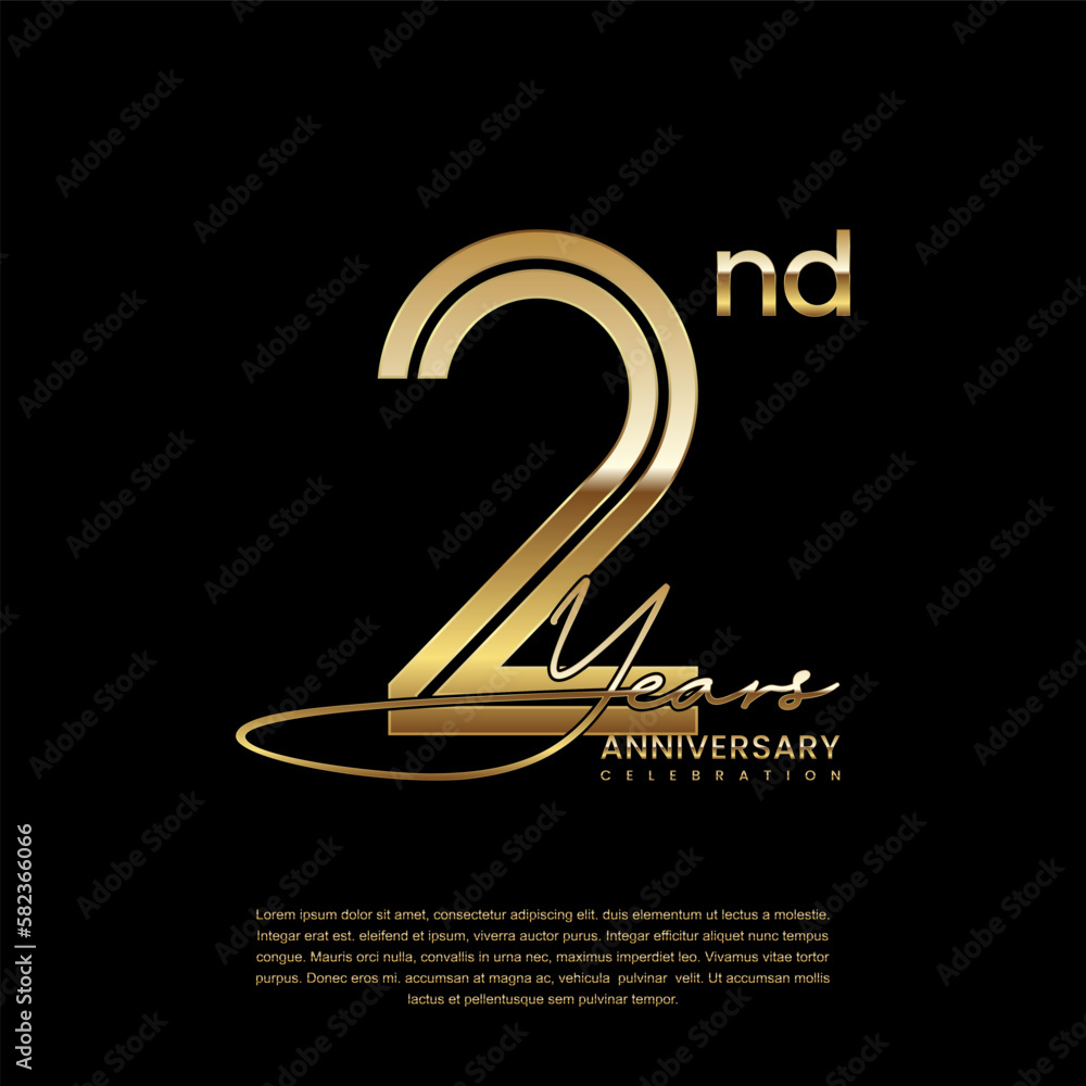 2nd anniversary logo with gold color double line style. Line art design ...