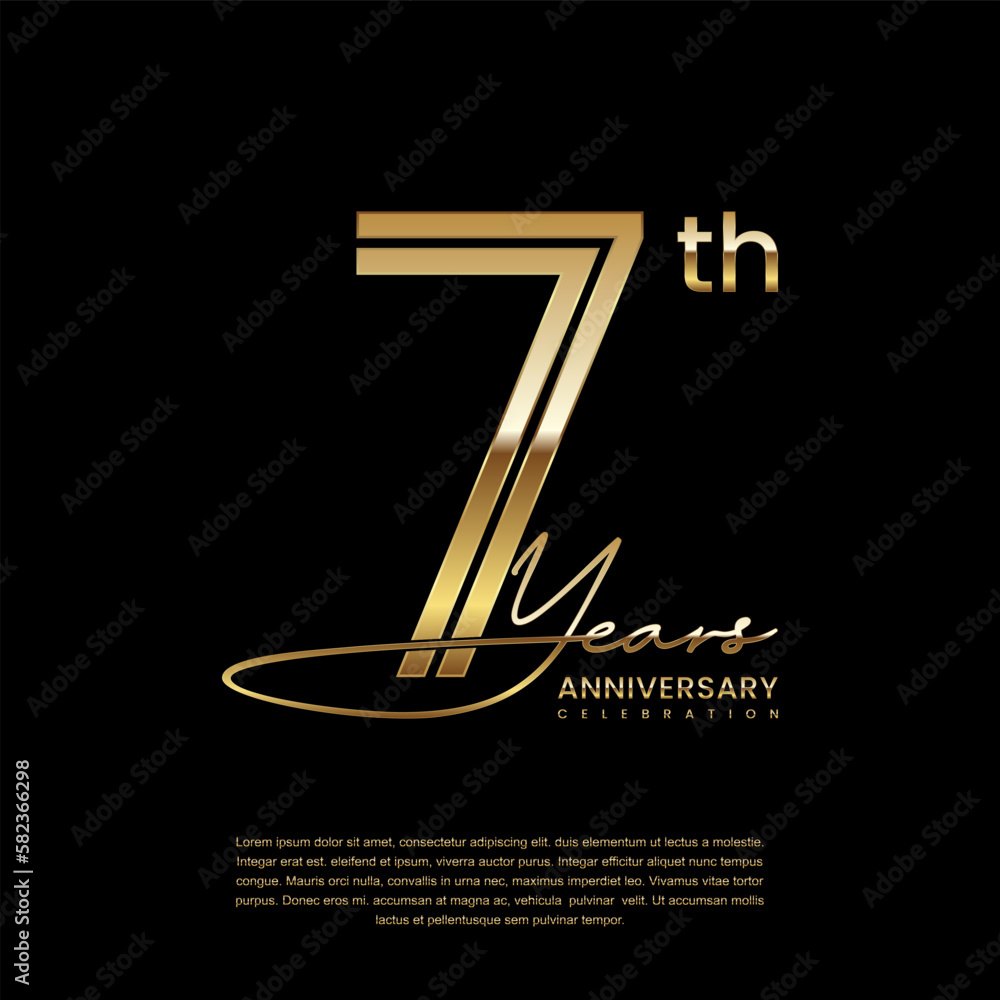 7th anniversary logo with gold color double line style. Line art design ...
