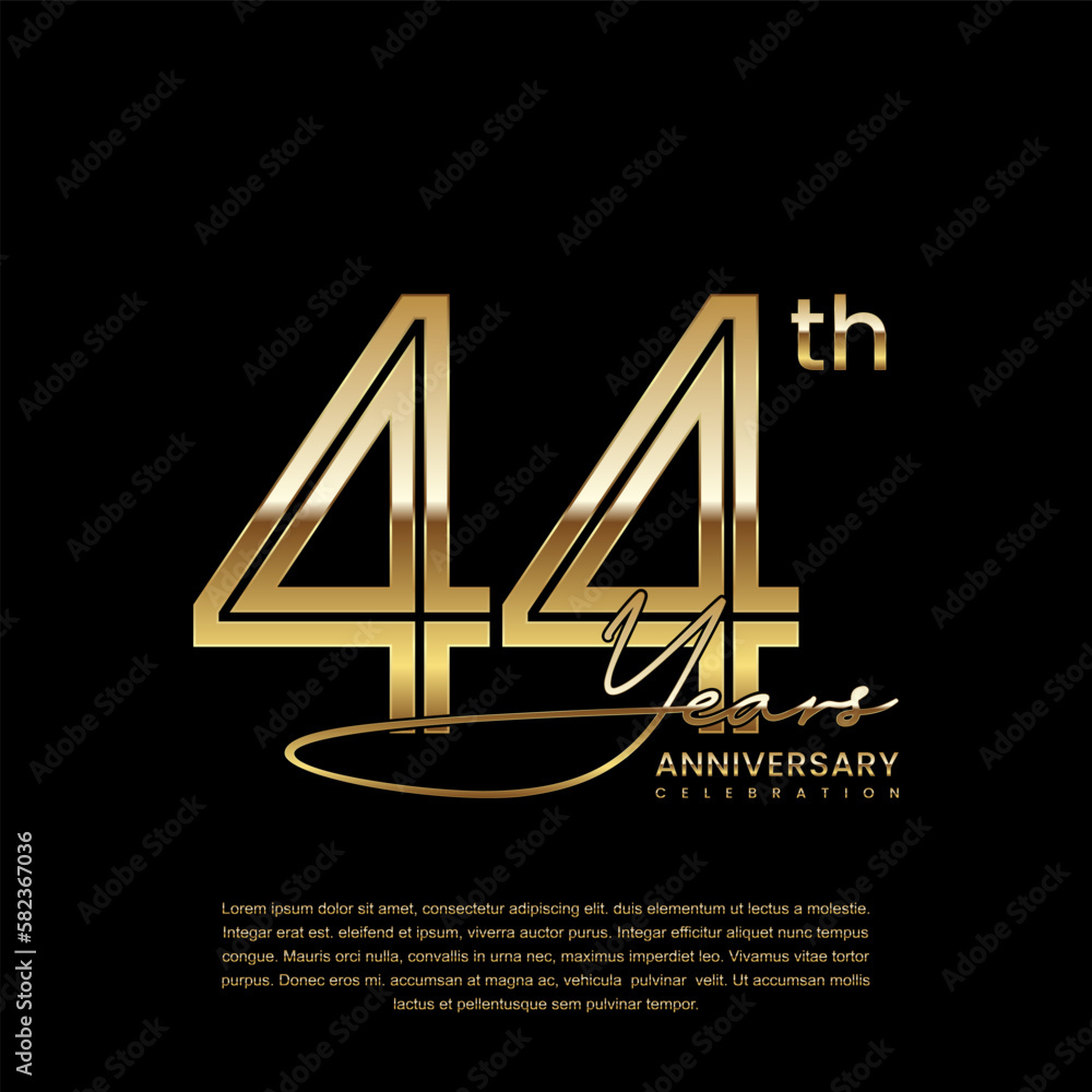 44th anniversary logo with gold color double line style. Line art ...