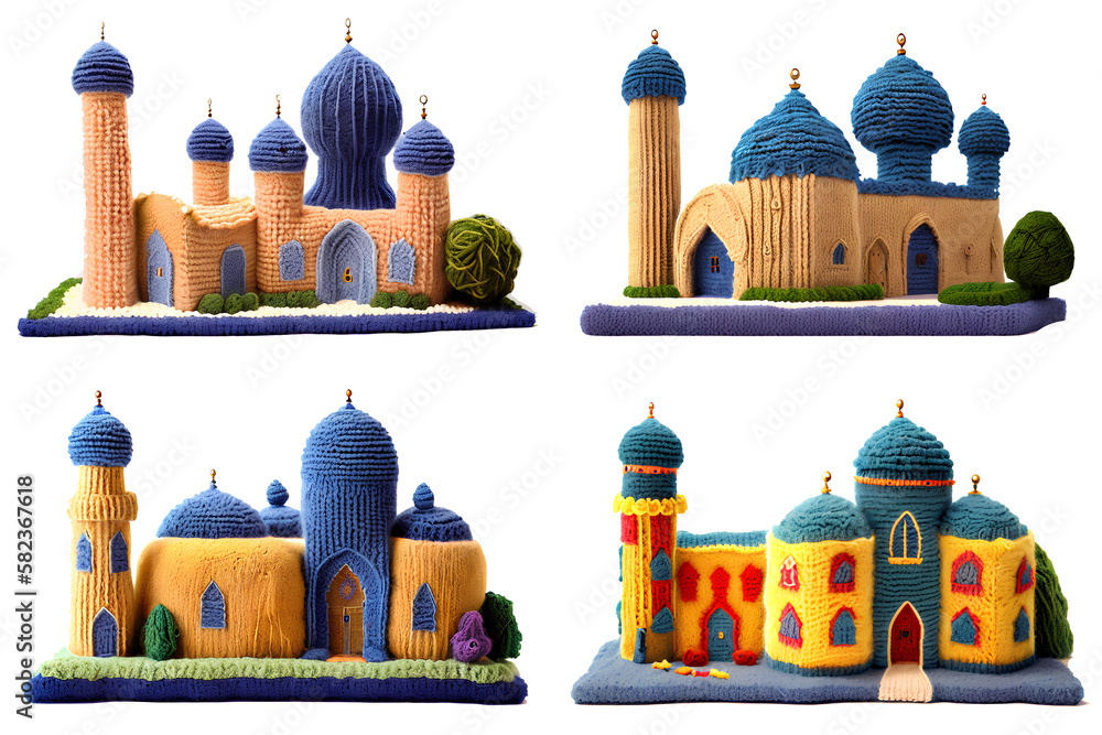 collection of illustrations of mosque objects on isolated white ...