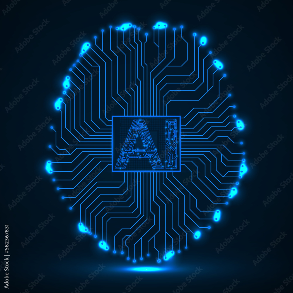 Abstract technological brain with Artificial Intelligence. Neon circuit ... Abstract technological brain with Artificial Intelligence. Neon circuit ...