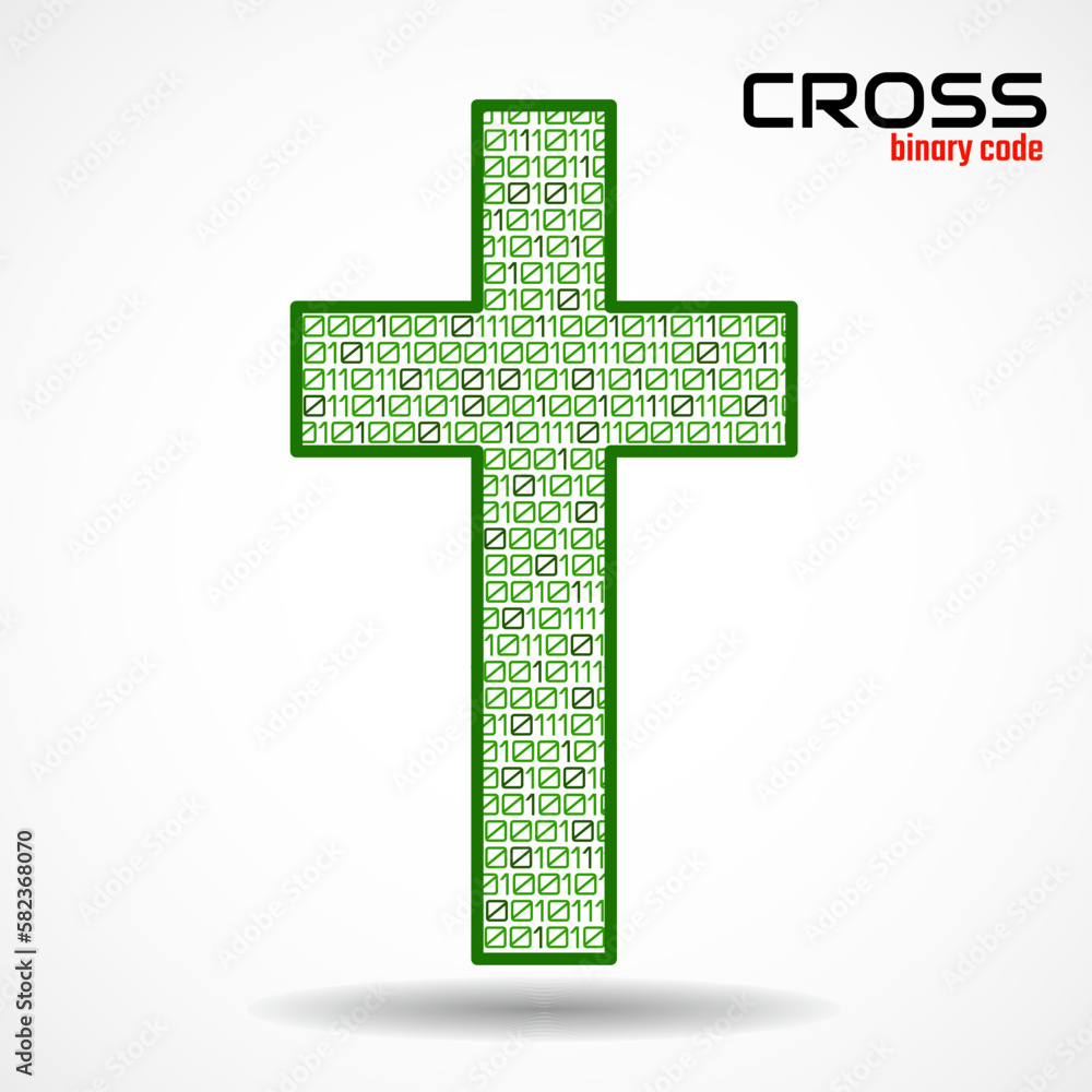 Christian cross of binary code, technology logo, religious symbol Stock ...