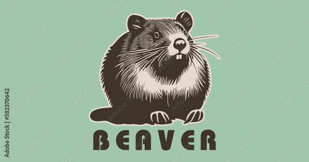 Vector cute simple beaver rodent stencil. Logo, sticker or icon. Green ...