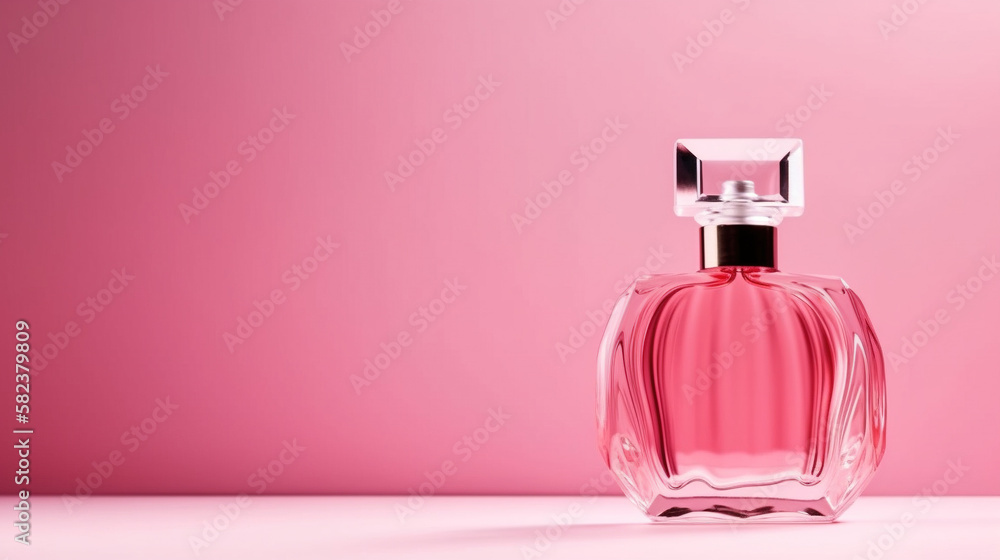 Perfume bottle on pink background with copy space. AI Stock ...