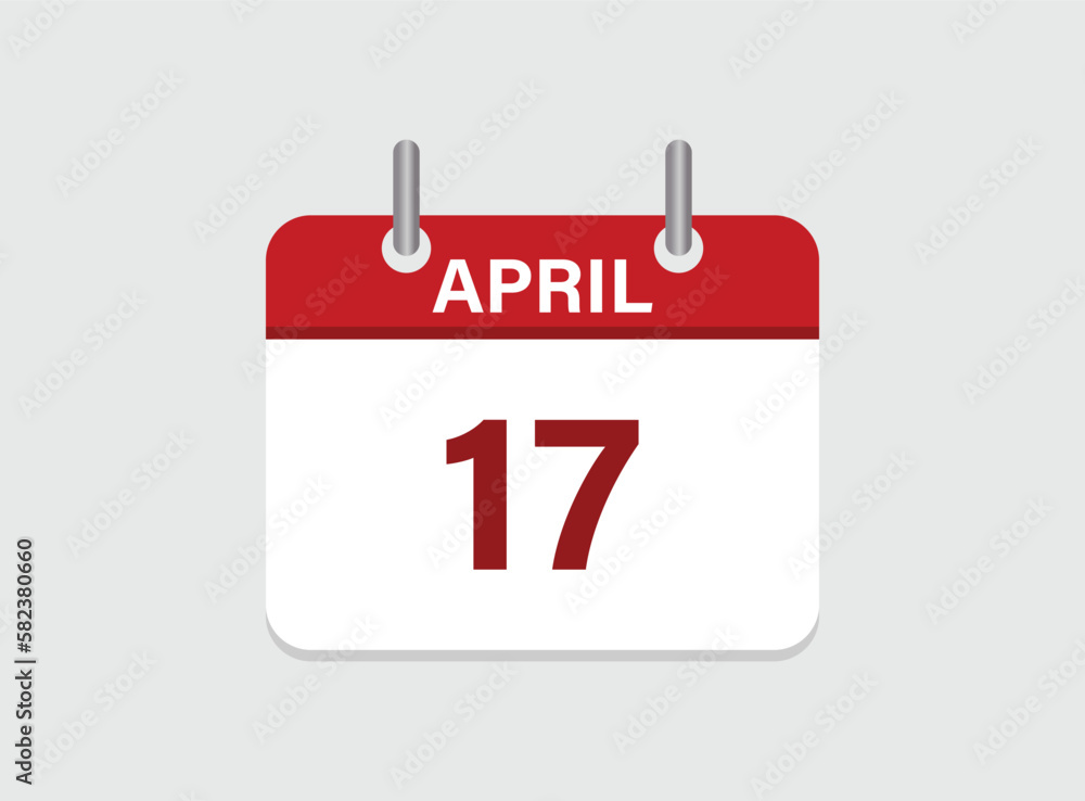 17th April calendar icon. Calendar template for the days of April. Red ...