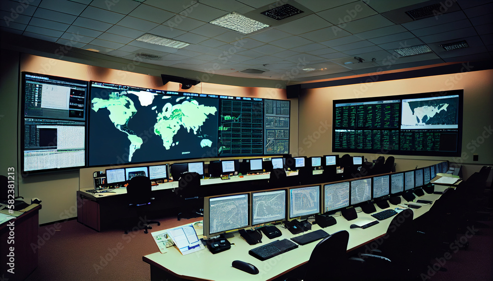 Interior of a heavily guarded building, government headquarters ...