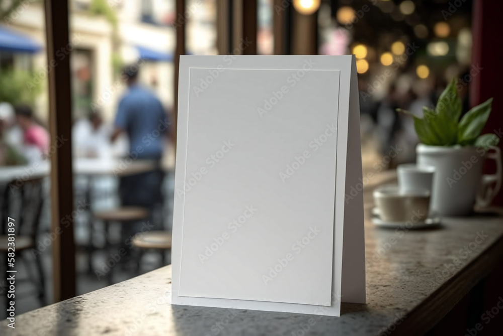 blank white empty menu sign poster mockup display paper on countertop ...