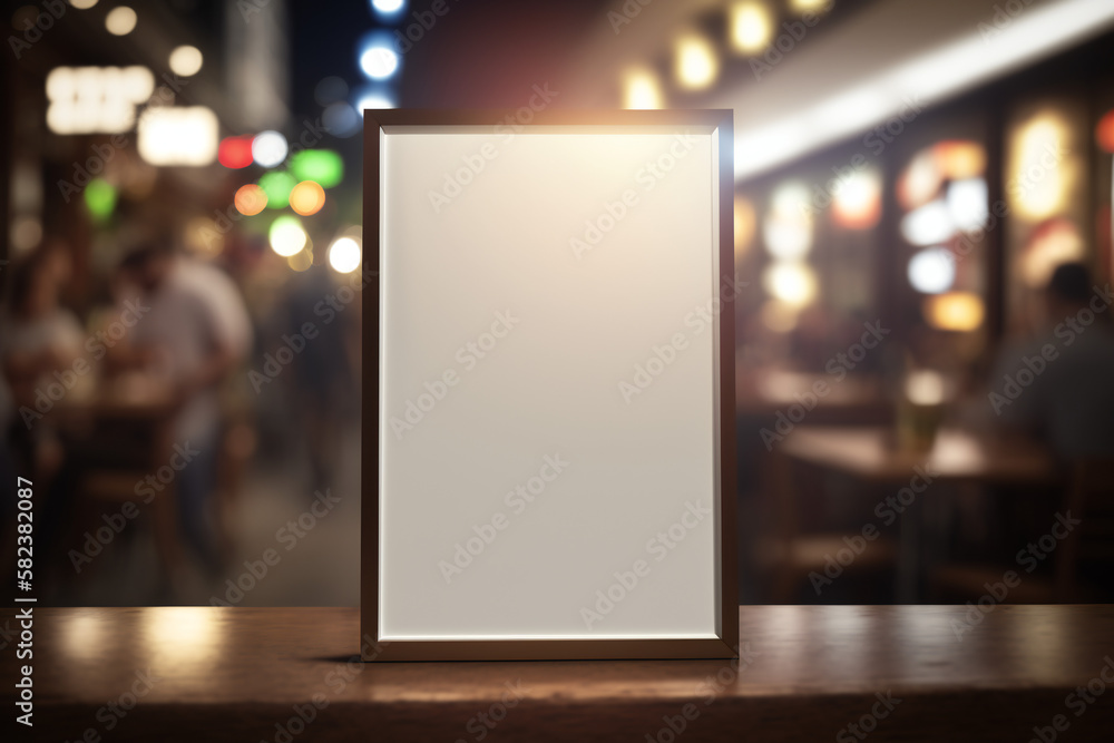 blank white empty menu digital sign poster mockup in restaurant, bar ...