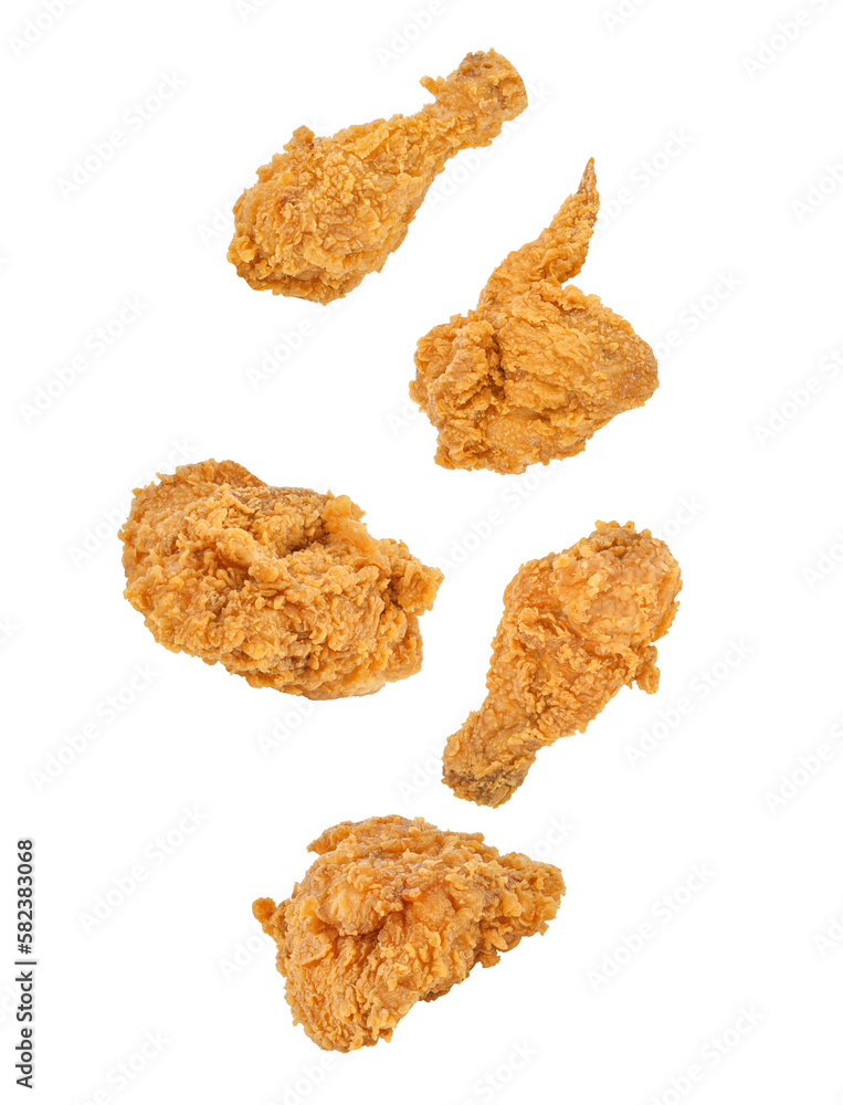 Fried chicken falling in the air isolated on transparent background ...