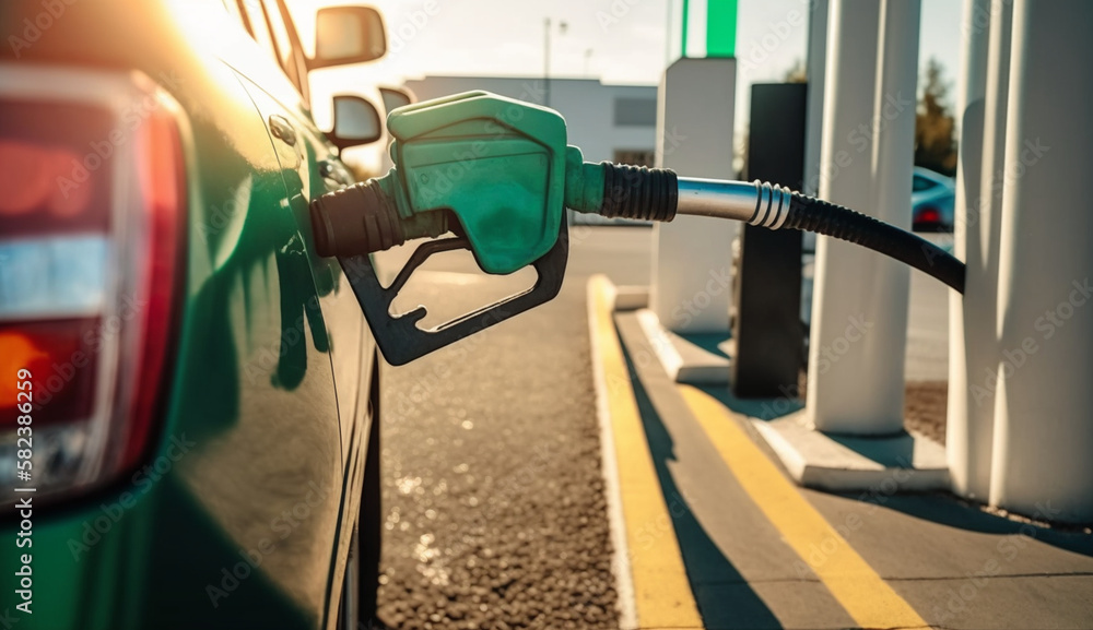 Person fueling the car on the petrol station / gas station. Fuel pump ...