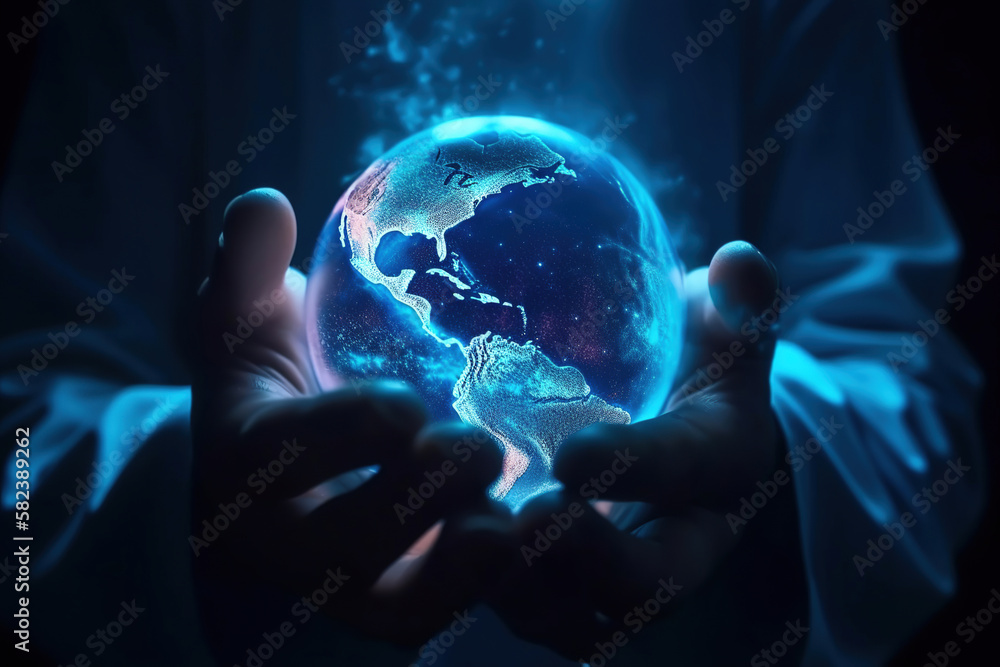 hand holding glowing planet earth, environment protection, we have only ...