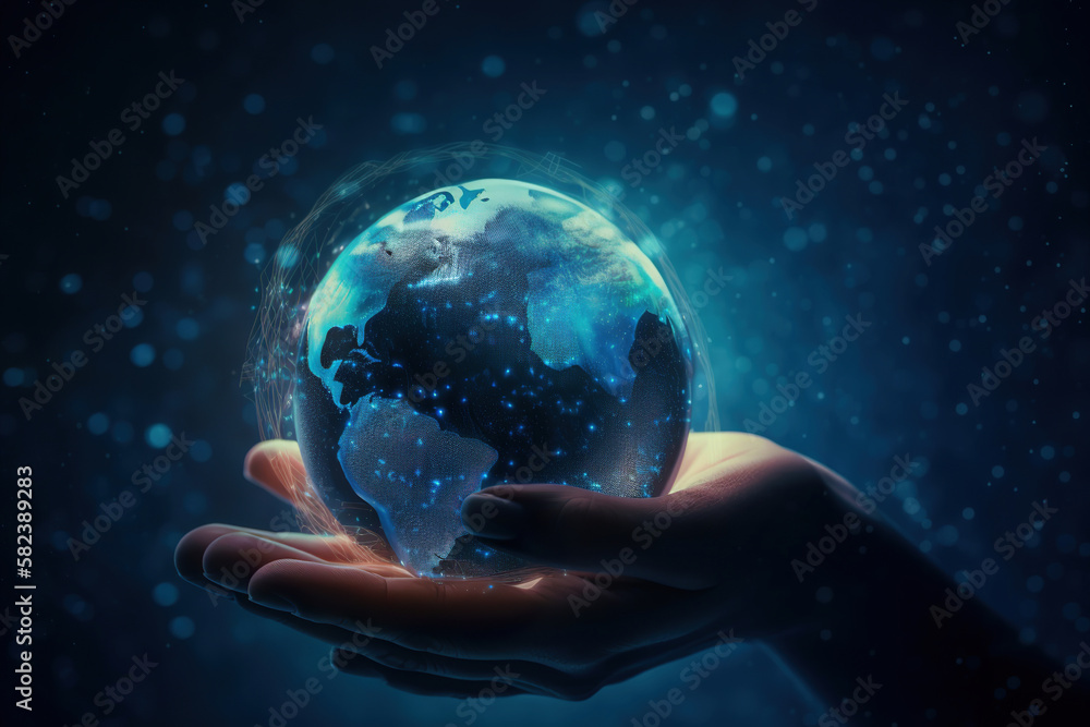 hand holding glowing planet earth, environment protection, we have only ...