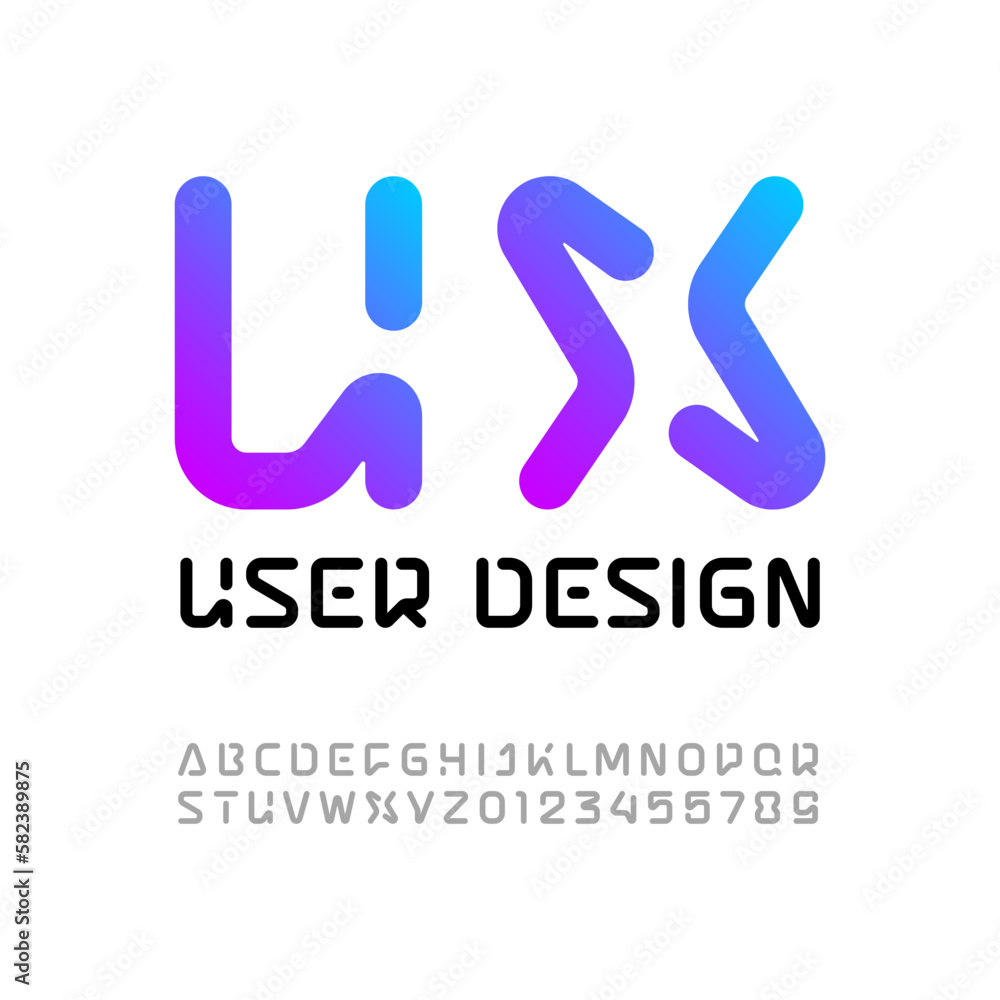 Technical font, digital alphabet, trendy uppercase Latin letters from A ...