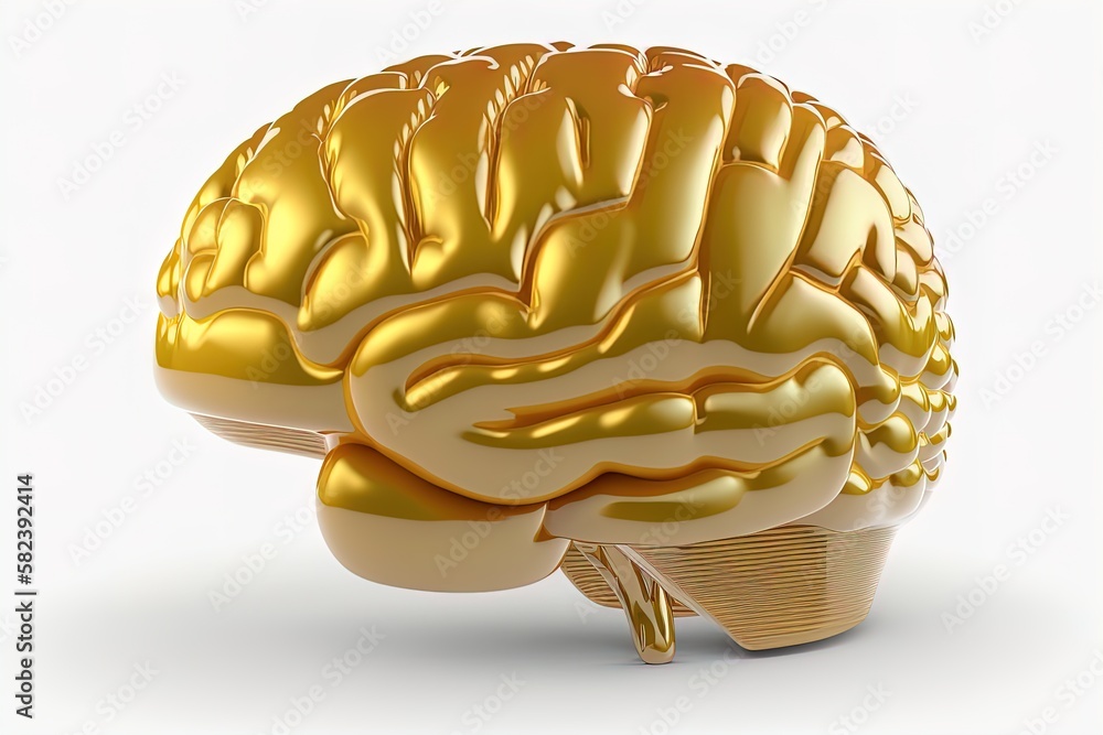 Human brain anatomy render golden brain on isolated white background ...