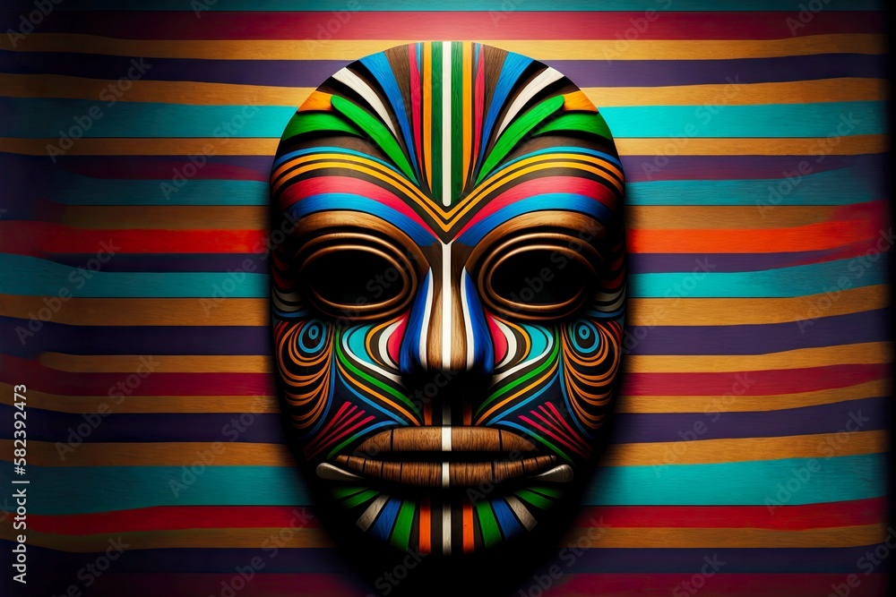 striped multi-colored tiki mask ethnic rites on islands, created with ...