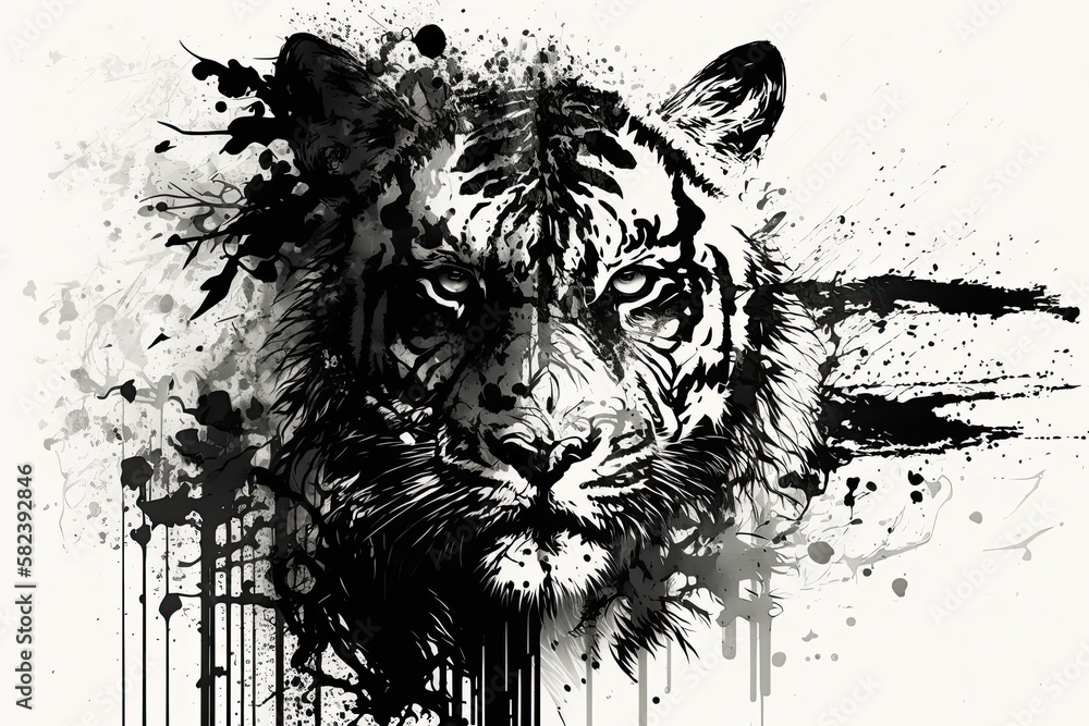 Tiger face sketch hand drawn. AI-generative, digital illustration ...